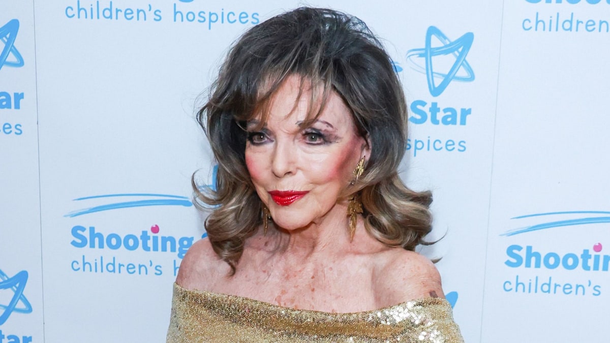 Joan Collins, 92, channels golden goddess in shoulder-baring gown | HELLO!