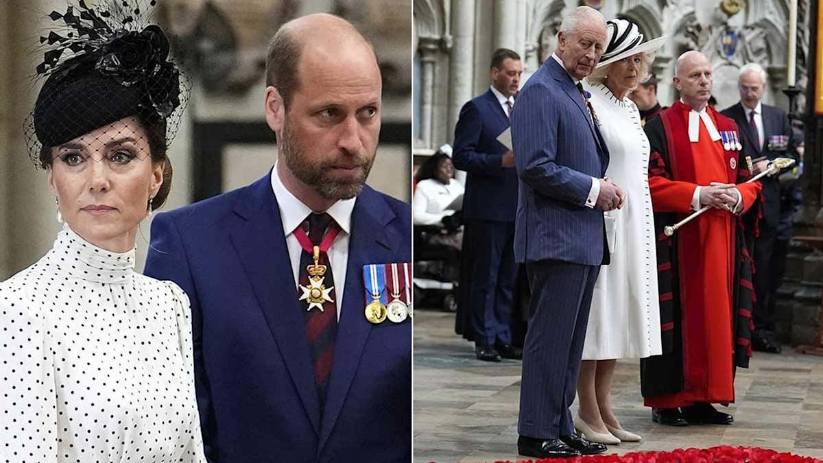 Prince William and Kate Middleton make solemn appearance with King Charles at VE Day service ...