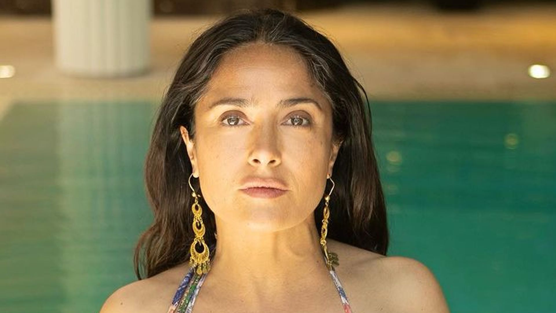 Salma Hayek, 56, is a goddess in scoop neck swimsuit for stunning sea ...