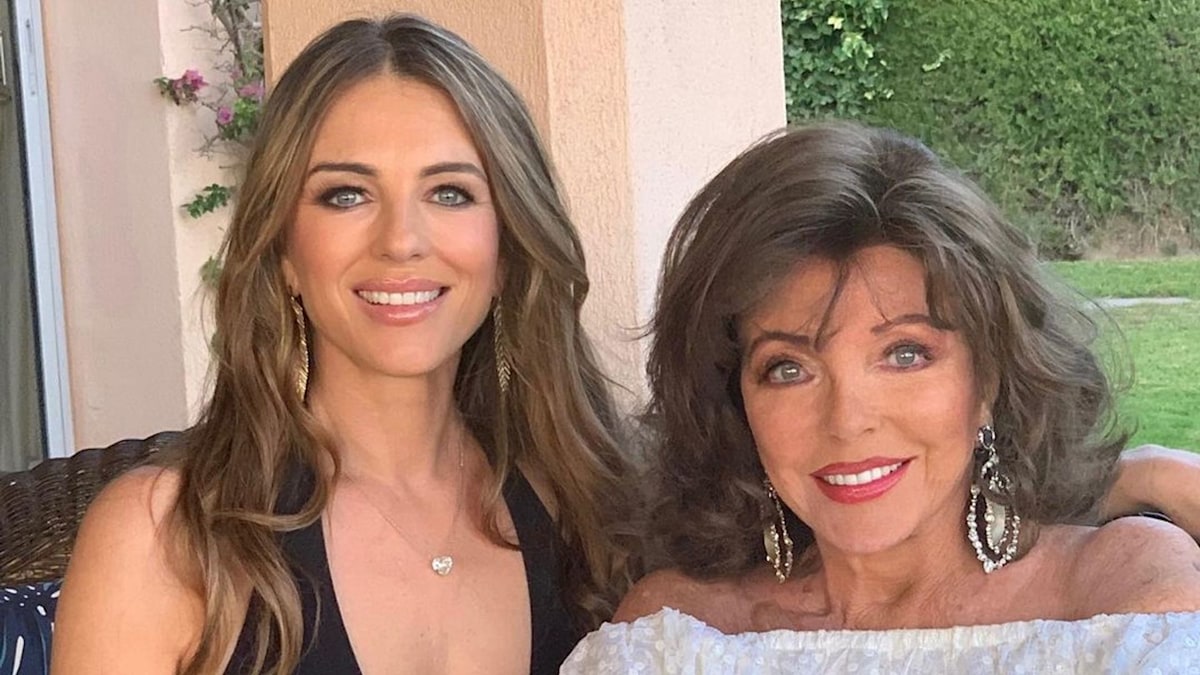 Joan Collins, 90, and Elizabeth Hurley, 58, dance during glam lunch ...