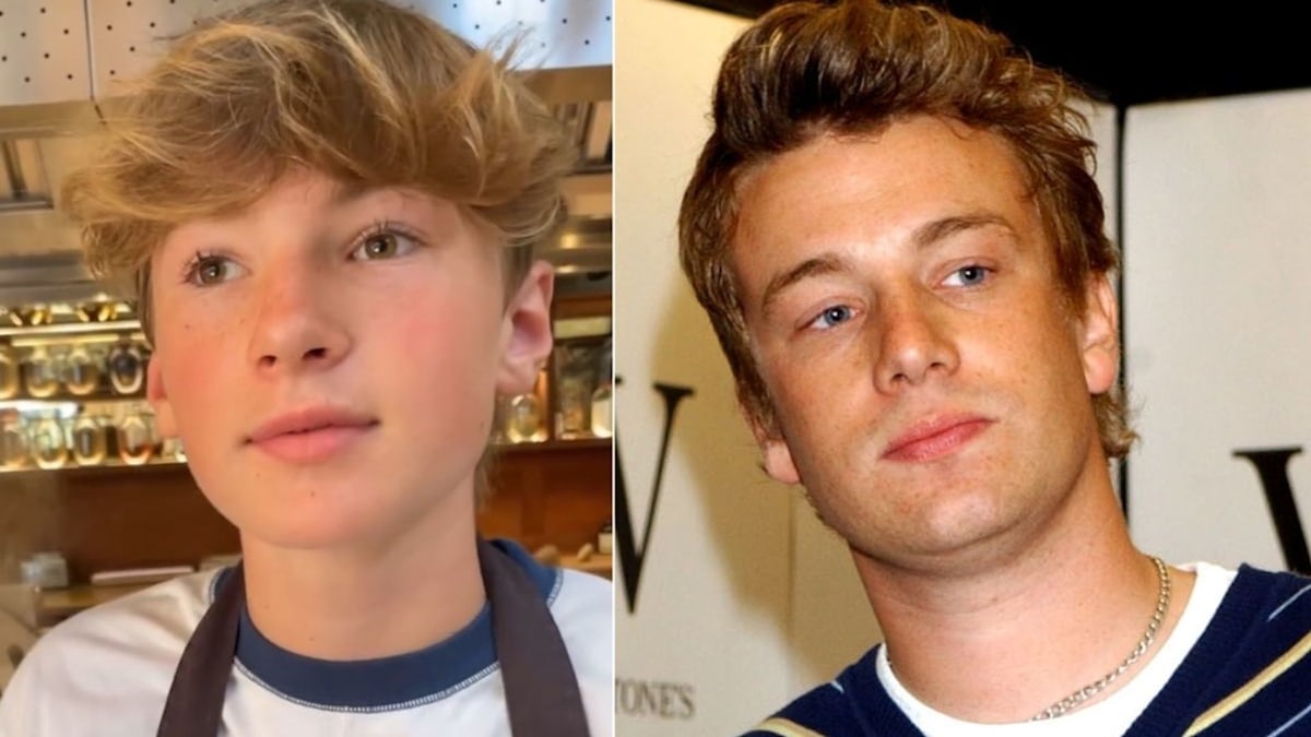 Buddy Oliver, 13, is dad Jamie's double with unruly hair in kitchen ...