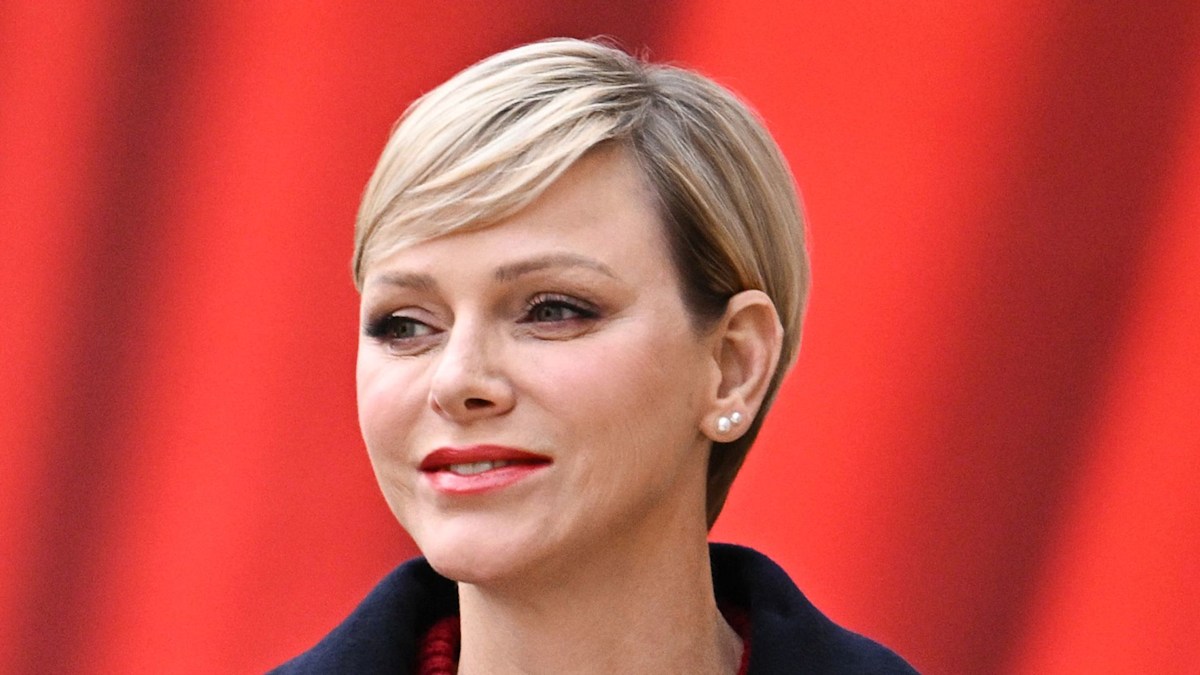 Princess Charlene looks like a model in floor-length festive skirt in ...