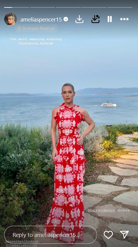 Princess Dianas Niece Lady Amelia Spencer Stuns In Halterneck Gown On Romantic Sunsoaked Trip
