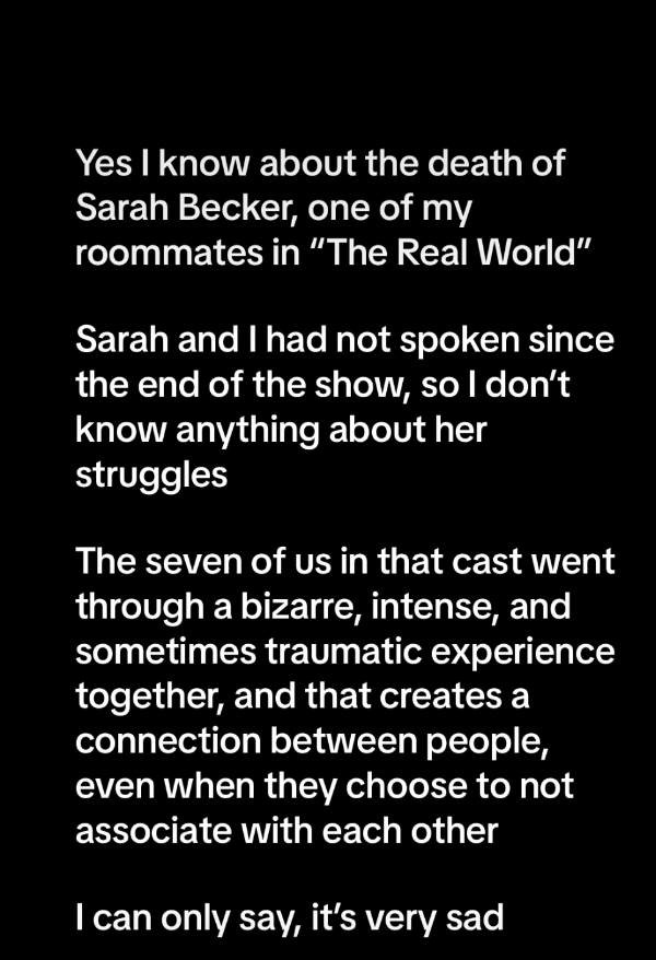 MTV Real World's Sarah Becker dies suddenly at 52, co-stars react ...