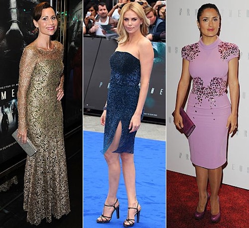 Charlize Theron, Salma Hayek and Minnie Driver attend the Prometheus ...