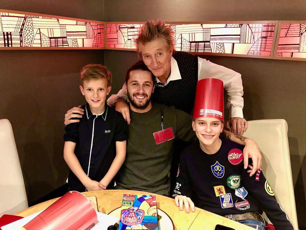 Rod Stewart, 79, twins with lookalike son Aidan, 12 - and their spiky ...