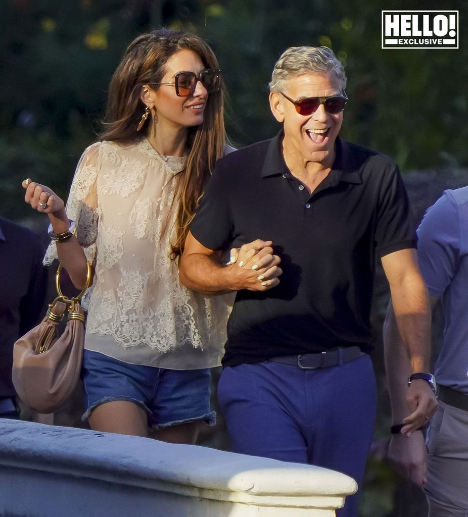 Amal Clooney looks sensational in leggy mini-shorts alongside beaming ...