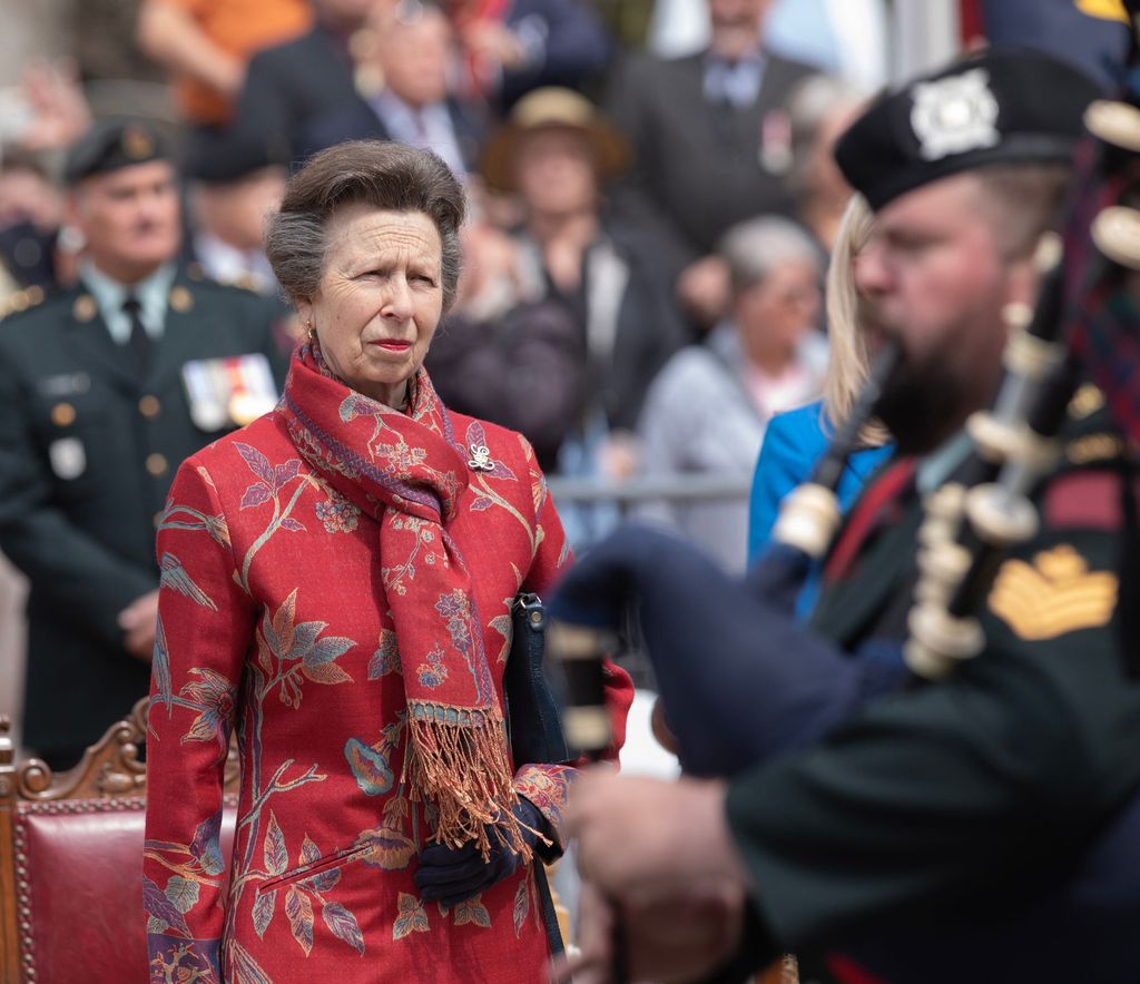 Princess Anne is a vision of colour in the brightest printed jacket and ...