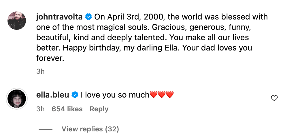 John Travolta speaks from the heart in tribute to model daughter Ella as she enters new chapter ...