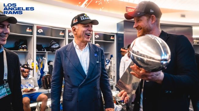 Prince Harry is all smiles as he joins LA Rams in the locker room after ...