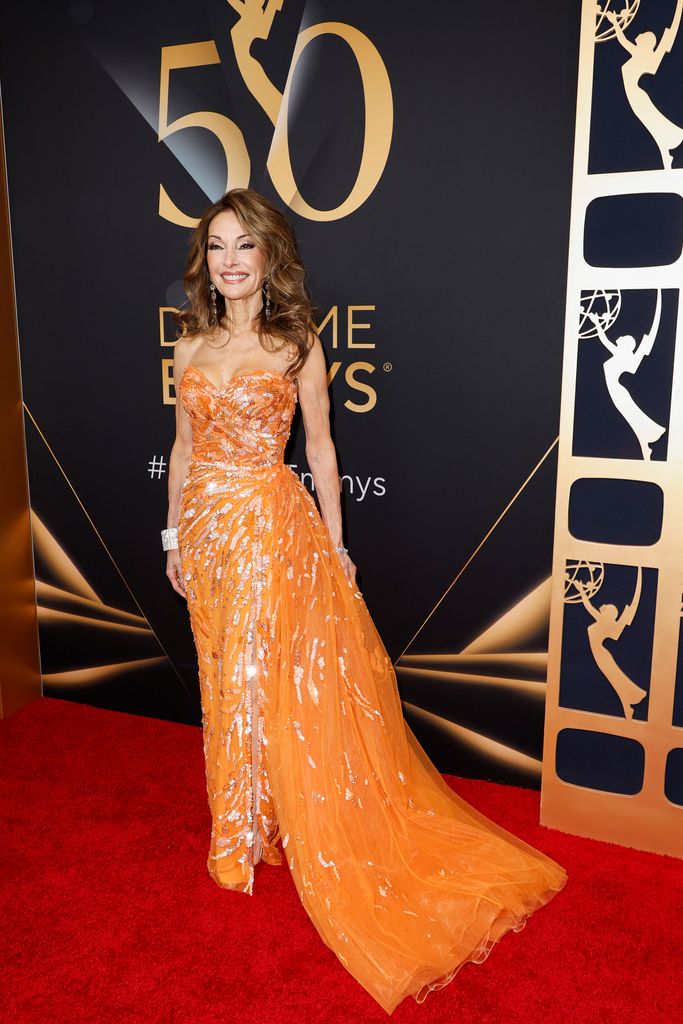 Susan Lucci, 76, wows in glam tangerine gown at 2023 Daytime TV Emmys ...