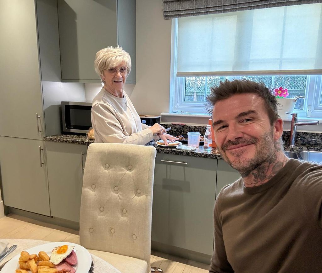 David Beckham shows off pristine kitchen at mum Sandra's rarely ...