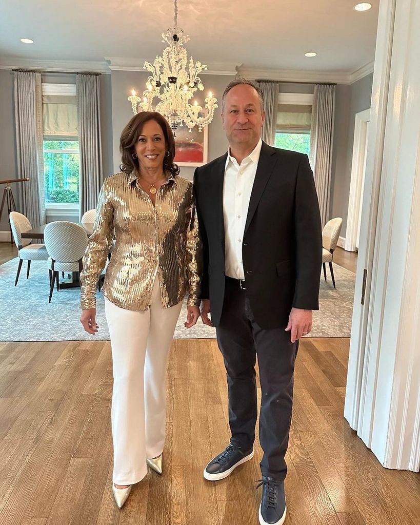Kamala Harris is a vision in gold on date night with husband Doug ...