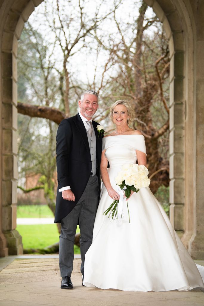 Carol Kirkwood, 61, is a beautiful bride in off-the-shoulder princess dress to wed partner Steve ...
