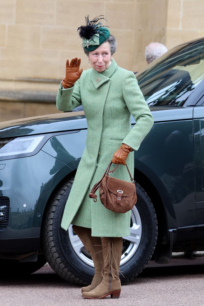Princess Anne turns heads in recycled coat and vibrant feathered beret ...