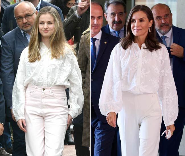 Queen Letizia, 50, and lookalike daughter Leonor twin in semi-sheer ...