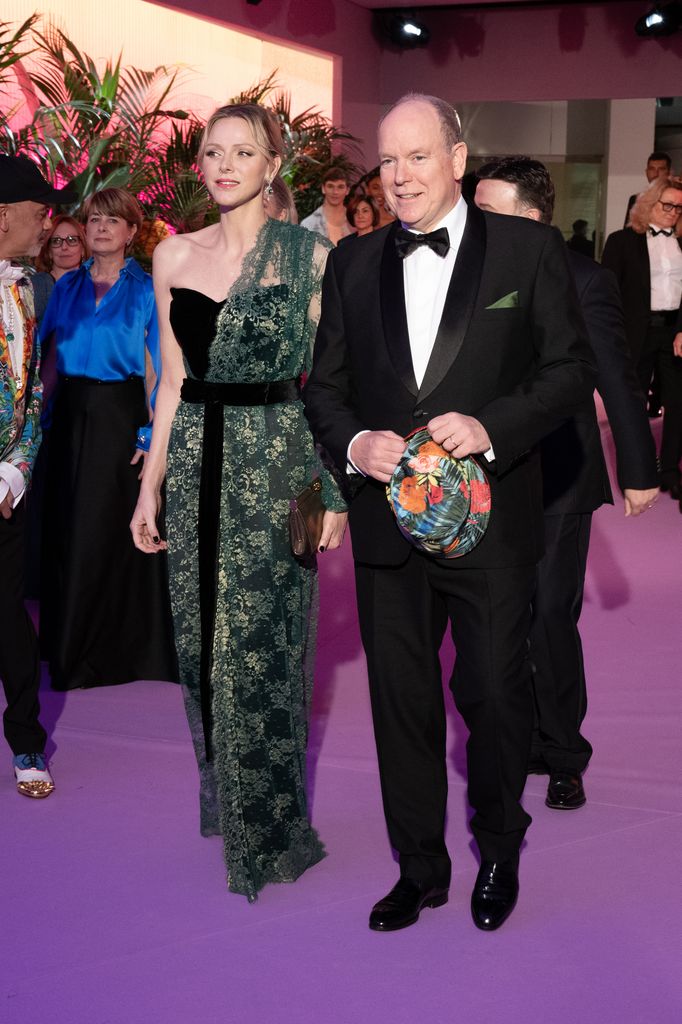 Princess Charlene steals the spotlight in £4,350 shoulder-baring lace ...