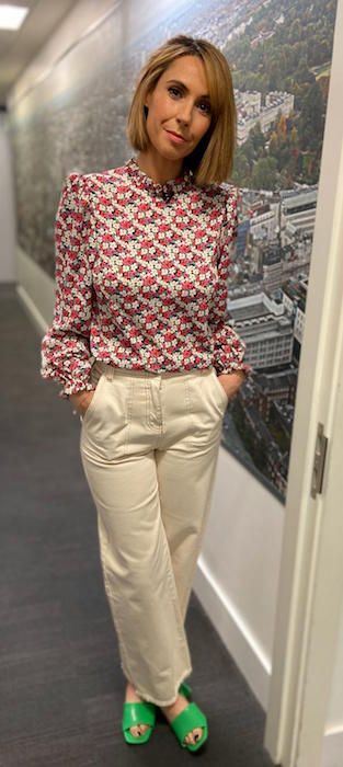 The One Show's Alex Jones colour clashes in floral blouse and bold ...