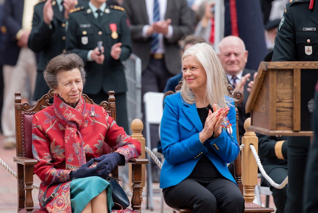 Princess Anne is a vision of colour in the brightest printed jacket and ...