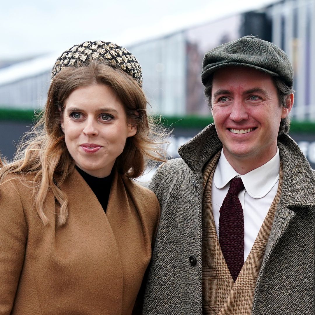 Princess Beatrice braves the cold in a stunning blue metallic mini ...