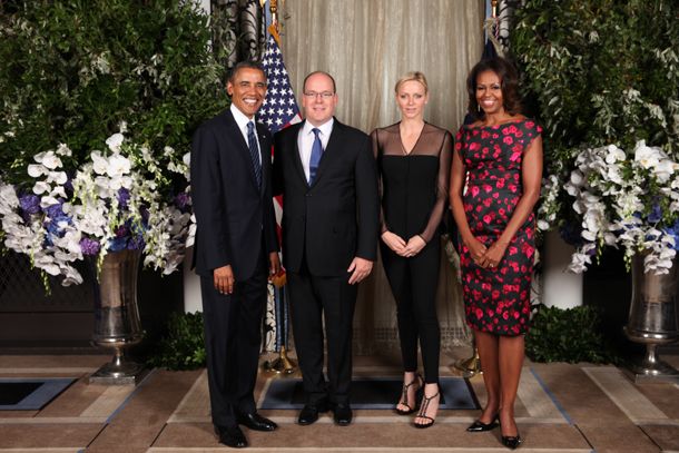 Princess Charlene and Michelle Obama lead glamorous ladies at luncheon ...