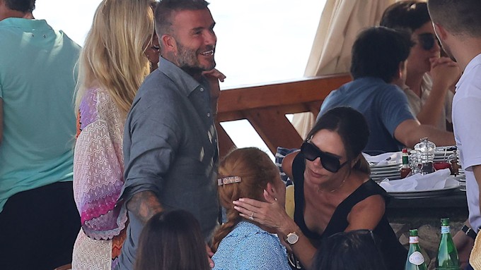 David and Victoria Beckham bump into friend Sarah Ferguson during ...