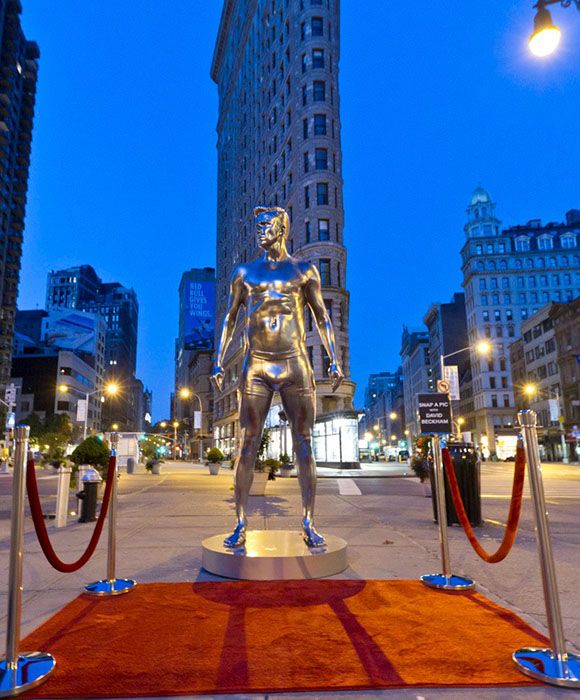 Nine silver statues of David Beckham have been erected in New York and ...
