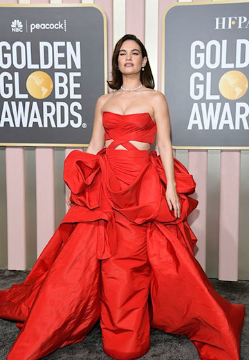 Lily James Amps Up Drama In Low Cut Gown With Racy Detail Hello