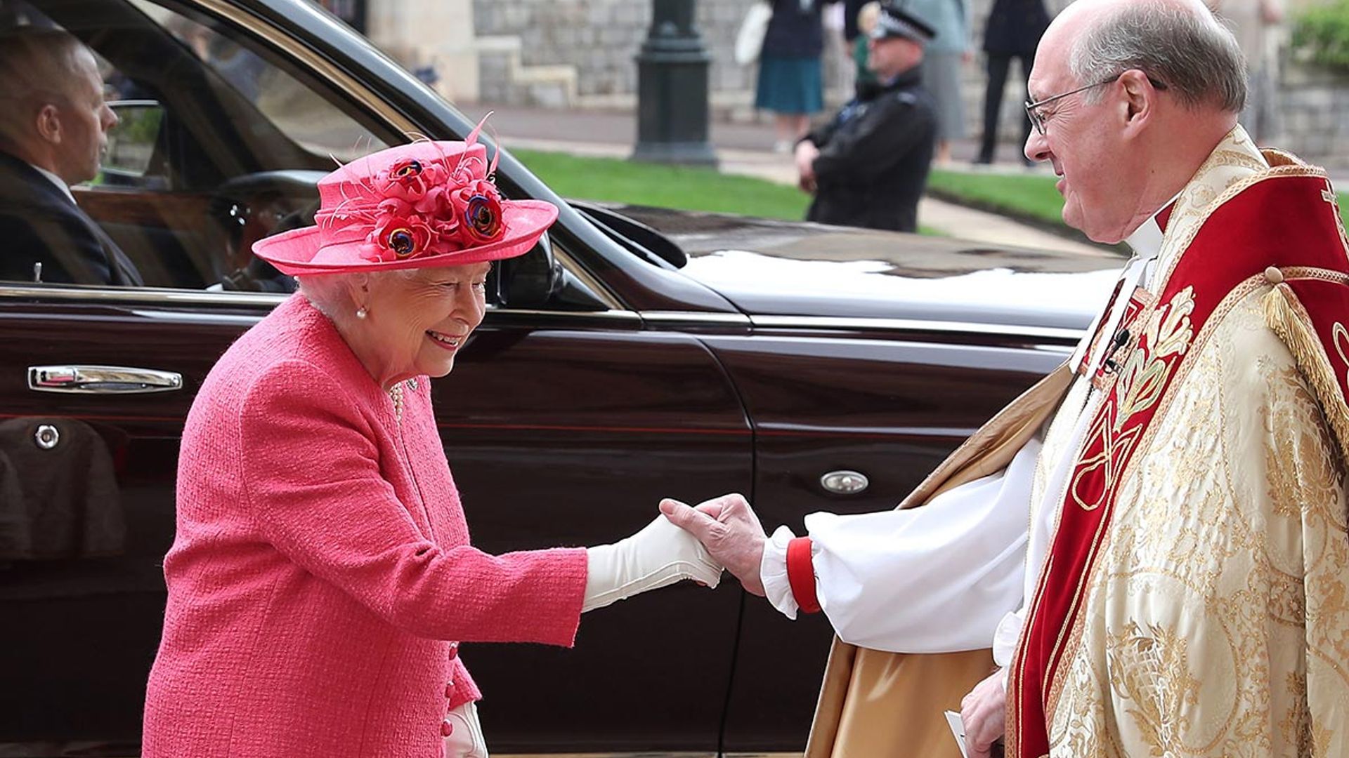 The Queen wears hot pink for third royal wedding of the year | HELLO!