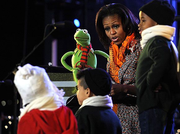 Michelle and Barack Obama unveil White House Christmas tree with Kermit ...