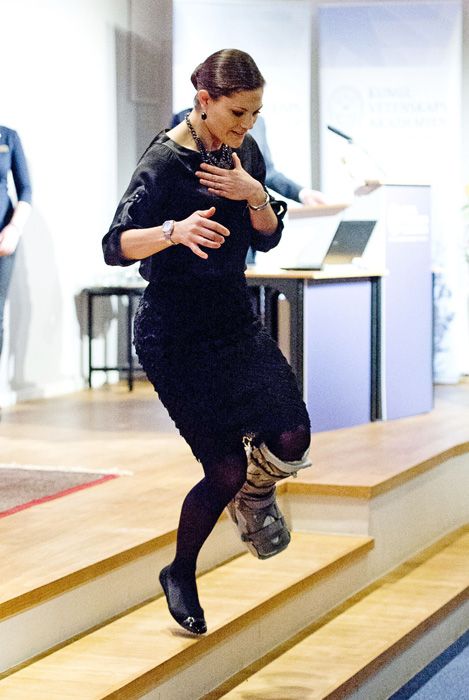 Princess Victoria wears a cast on her leg having sprained her ankle on ...